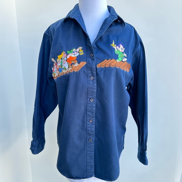 Disney | Tops | Disney Snow White 7 Dwarfs Denim Button Down Shirt With ...